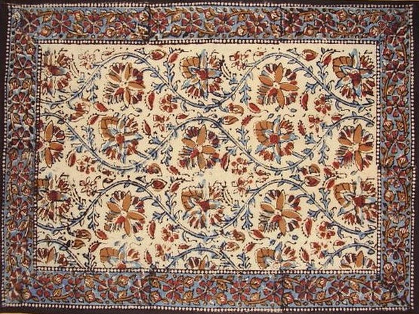 Kalamkari Block Print Cotton Table Placemat 19" x 13" Multi Color | Full Moon Loom