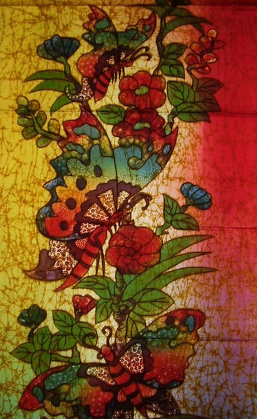 Authentic Cotton Batik Textile Art Butterflies in Bloom 56" x 18" Mult ...