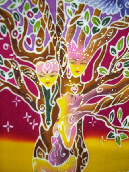 Authentic Batik Textile Art Tree Sisters II 31" x 23" Multi Color ...