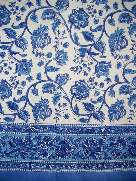 Rajasthan Floral Block Print Curtain Drape Panel Cotton 46" x 88" Blue ...