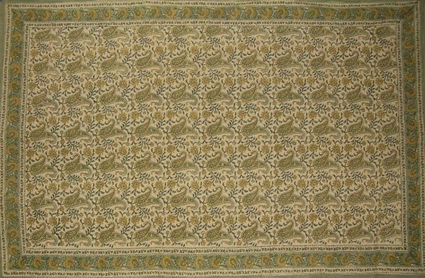 Block Print Rajasthan Paisley Cotton Tablecloth 90" x 60" Green | Full ...