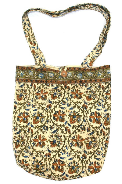 Block Printed Cotton Kalamkari College Tote Bag 15 x 15 | Full Moon Loom