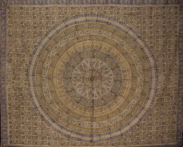 Kalamkari Block Print Tapestry Cotton Bedspread 108" x 88" Full-Queen ...