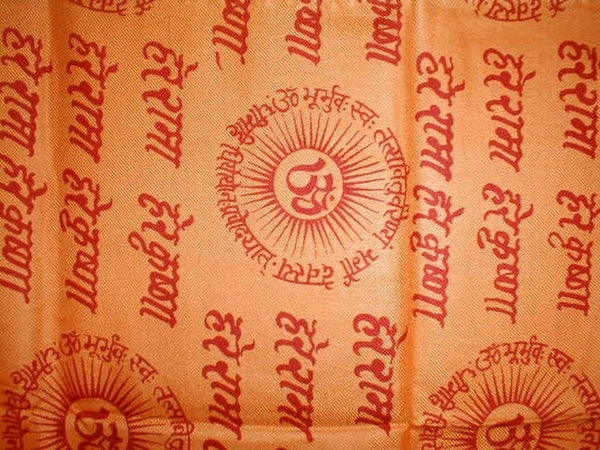 Hey Ram Om Neck Scarf Shawl Buddhism 32 x 76 Saffron | Full Moon Loom