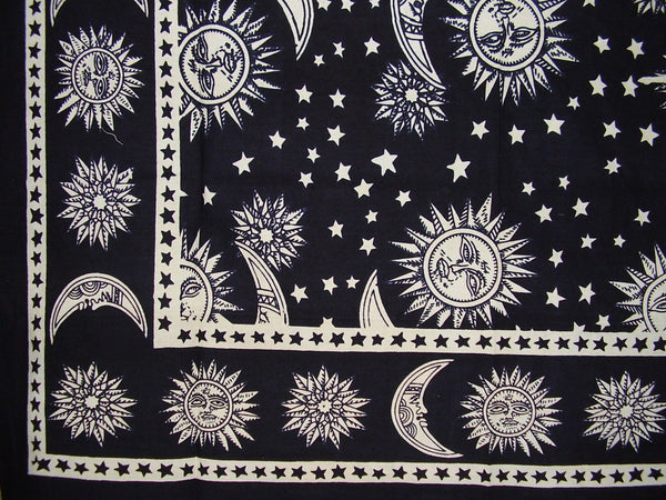 Cotton Celestial Spread or Tablecloth 90" x 60" Black & White | Full ...