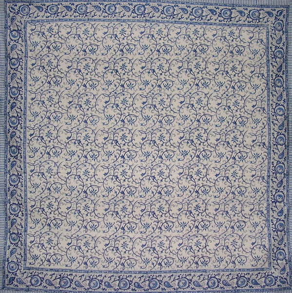 Block Print Rajasthan Vine Square Cotton Tablecloth 60" x 60" Blue ...