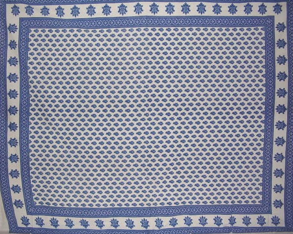 Monotone Buti Block Print Tapestry Cotton Spread 106" x 70" Twin Blue ...