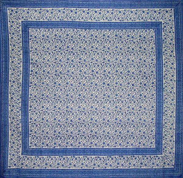 Rajasthan Block Print Tapestry Cotton Bedspread 106" x 106" Queen Blue ...