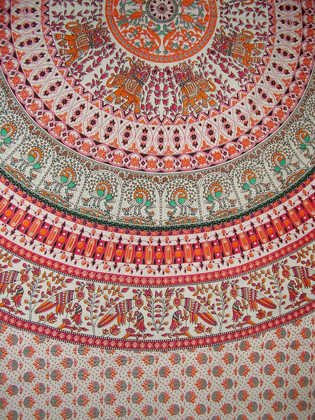 Mandala Indian Tapestry Cotton Bedspread 96" x 86" Full Red | Full Moon ...