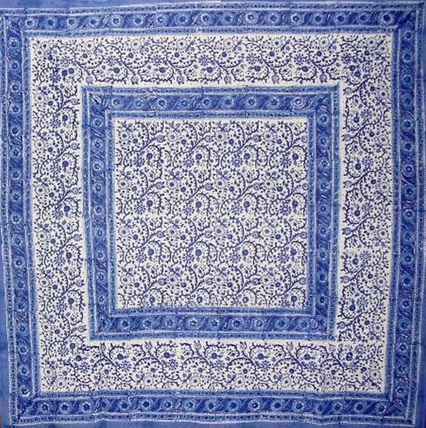 Rajasthan Block Print Square Cotton Tablecloth 60" x 60" Blue | Full ...