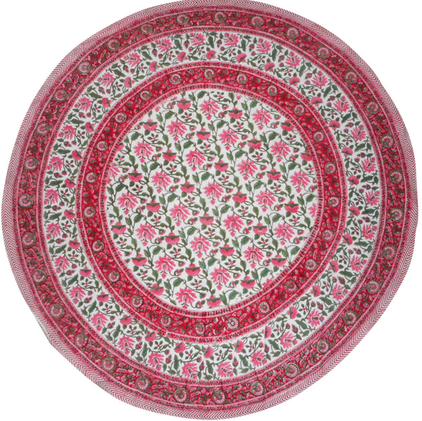 Pretty in Pink Block Print Round Cotton Tablecloth 68" Pink | Full Moon ...